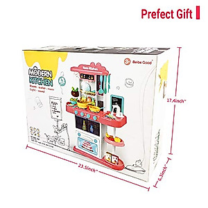 Little Brown Box Kids Pink Plastic Kitchen Playset Toy, Pretend Play, Cookware Set, Dishes, Pretend Food W/ Sink, Realistic Steam, Lights & Music - Gift for Toddler, Children, Girls 3,4,5 Years