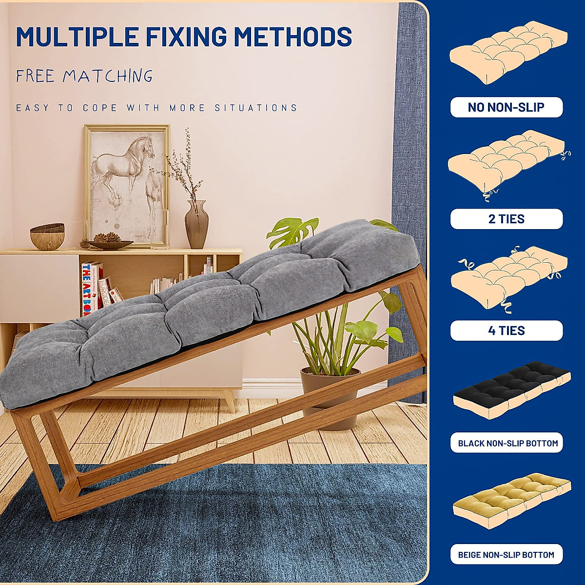 sutailocus Bench Cushion Bench Cushions for Indoor Furniture,Non-Slip Tufted Outdoor Bench Cushion,Window Seat Cushions Indoor,for Piano/Patio Bench,Memory Foam(Custom Size)