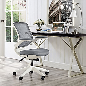 Modway Edge Mesh Office Chair with White Base and Flip-Up Arms in Gray - Perfect For Computer Desks