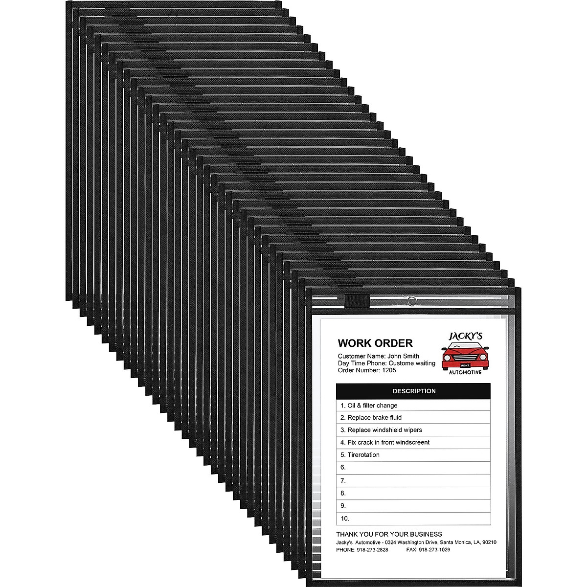 Nezyo 50 Pieces Dry Erase Pockets Plastic Job Ticket Holders Shop Holder Order Pockets Clear Sleeves Tickets Folders Plastic Sleeves for Paper Teacher Supplies for Classroom(Black,14 x 10 Inches)