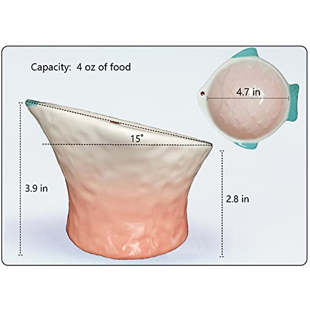 Raised Tilted Ceramic Cat Food Bowl - Cute Pink Fish Shape Elevated Slanted Shallow Angled Cat Dish - Personalized Pet Feeder for Kitty Dry Wet Treats Feeding - Ergonomic Anti Vomiting Whisker Fatigue