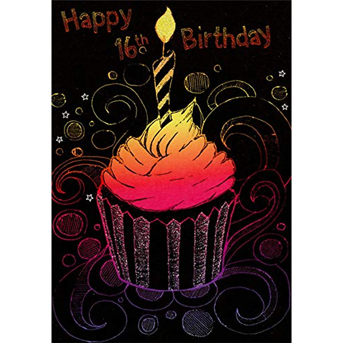Designer Greetings Cupcake with Red and Orange Frosting on Black Age 16 / 16th Birthday Card