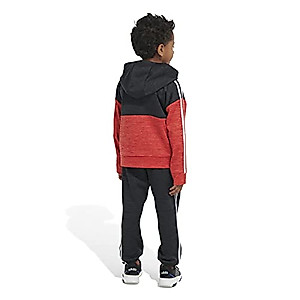 adidas Boys' Long Sleeve Color Block Mélange Fleece Jacket Set, Black Heather with Red, 4