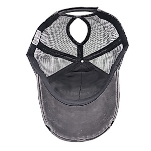 MANMESH HATT Embroidered Wifey Ponytail Hat Vintage Washed Adjustable Denim Baseball Cap for Women