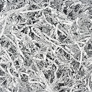 1LB Crinkle Cut Paper Shred Filler Silver White Paper Shreds Filler Raffia Paper Shreds Strands Grass Stuffer Shredded Crinkle Confetti for Packing Filler Gift Wrap Basket Filler