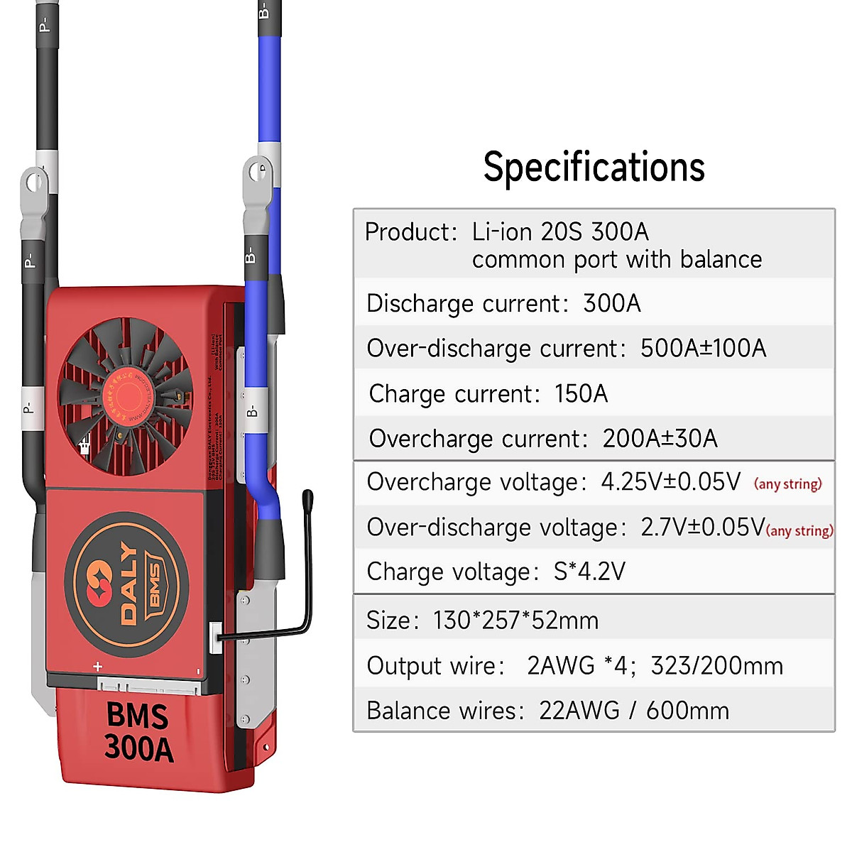 DALY BMS Li-ion 72V 300A BMS 20S Protection Board with Cooling Fan Balance Wire for Self Built Solar Panel Energy DIY Electricity Supply System(Standard BMS,300A Fan)