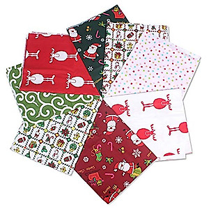 MoonyLI 8Pcs Christmas Cotton Fabric Bundle Quilting Patchwork Precut Santa Claus Printed Fabric Scraps Xmas Sewing Crafting DIY Supplies