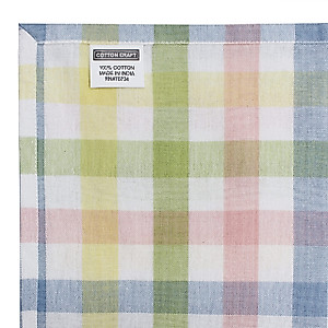 COTTON CRAFT Gingham Buffalo Plaid Check Napkins - Mitered Corners - Spring Easter Bunny Pastel Luncheon Dinner - Set of 8 - Pure Cotton - Reusable Washable - 18 inch x 18 inch - Yellow Multi Pastel