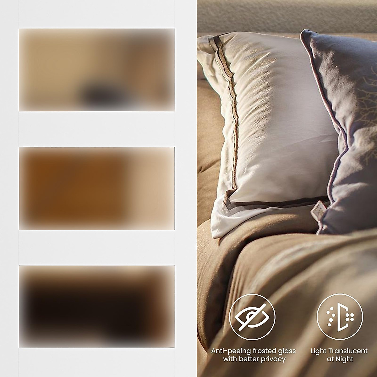 SmartStandard 36 x 84 in Glass Barn Door with 6.6FT Sliding Hardware Kit & Handle, Pre-Drilled Ready to Assemble, Waterproof PVC Coating, White, 5-Panel Glass