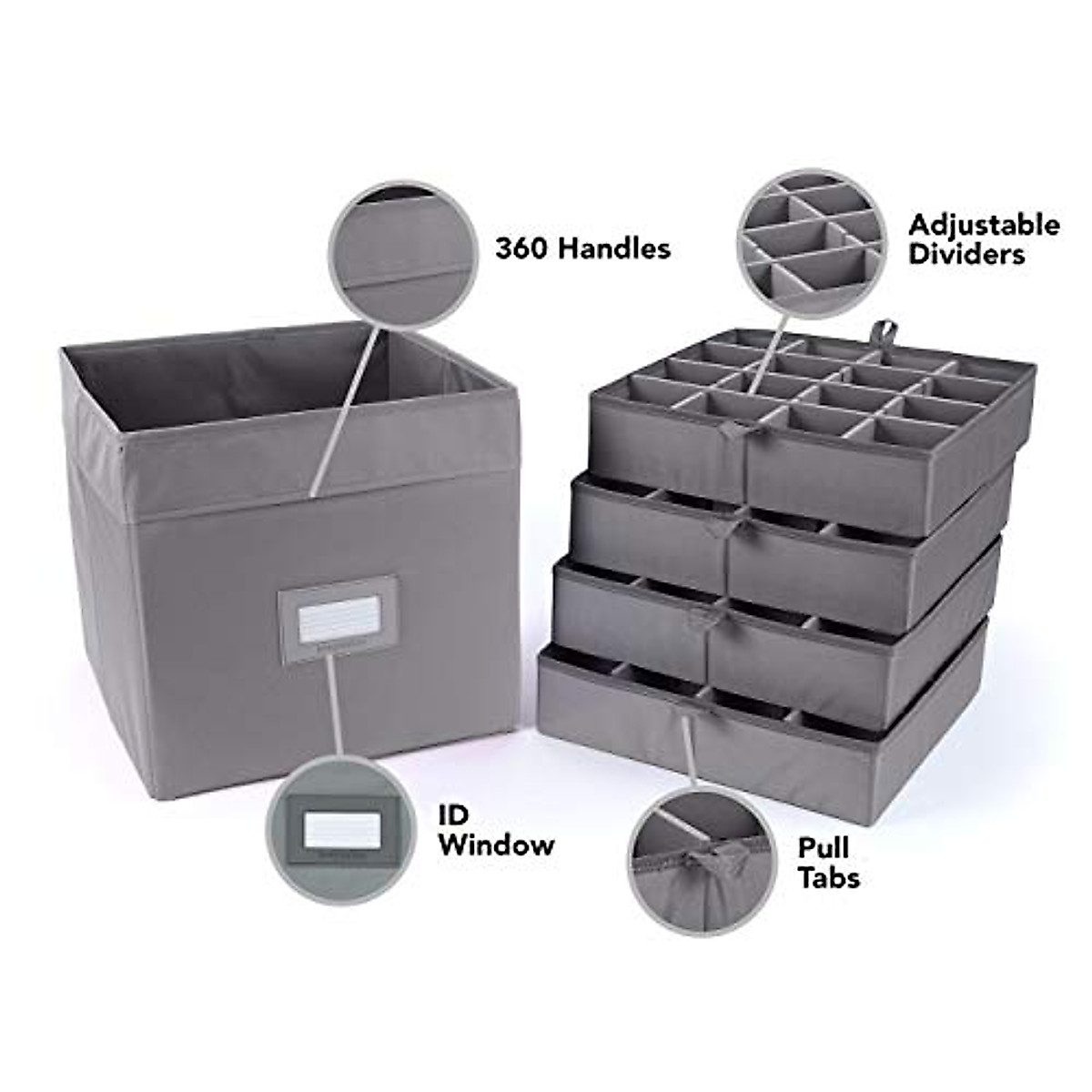 Kitchen Cube Glassware Storage Bin - Durable Polyester, Adjustable Compartments, Sturdy Interior Walls, ID Window, Kitchen Storage-Graphite