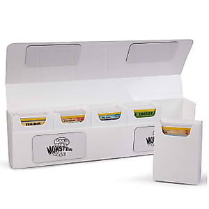 Monster Protectors Magnetic Five Deck Box - White, Holds 375 Gaming TCGs, Self-Locking Closure, Compatible w Standard & Smaller Size Gaming Trading Cards, Removable Construction