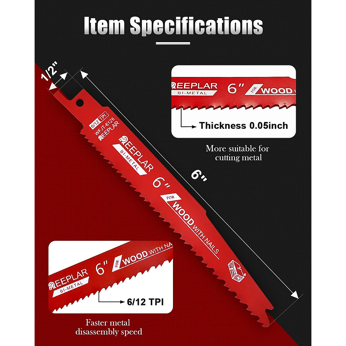 25 Pack 6 Inch 6/12 Tpi Reciprocating Saw Blades for Nail-Embedded Wood…