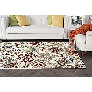 Dilek Transitional Floral Ivory Rectangle Area Rug, 8' x 10'