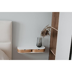 SELCOA Entryway Retro Floating Console, Modern Floating Wooden Bedside Table Shelf Drawer, Mounted Wall nightstand (Black,Double)