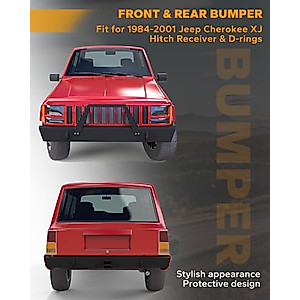 Autoholic Front Bumper & Rear Bumper Kit Fit for 1984-2001 Jeep Cherokee XJ with Hitch Receiver D-rings