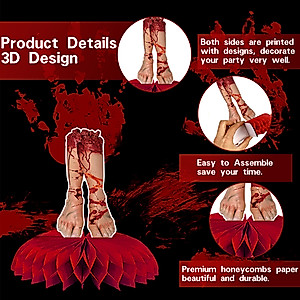 DARUNAXY Halloween Birthday Party Decorations, Red Halloween Happy Birthday Banner, Scary Handprint Balloons & Cake Topper, Horror Fake Broken Hands Dismember Honeycomb Hanging Swirl Balloons(36PC)