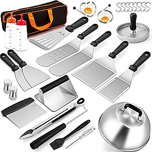 Joyfair 30Pcs Griddle Accessories Kit, Outdoor BBQ Flattop Grill Tool Set with Melting Dome for Camping Grilling Teppanyaki, Include Stainless Steel Basting Cover Burger Press Turner Spatula