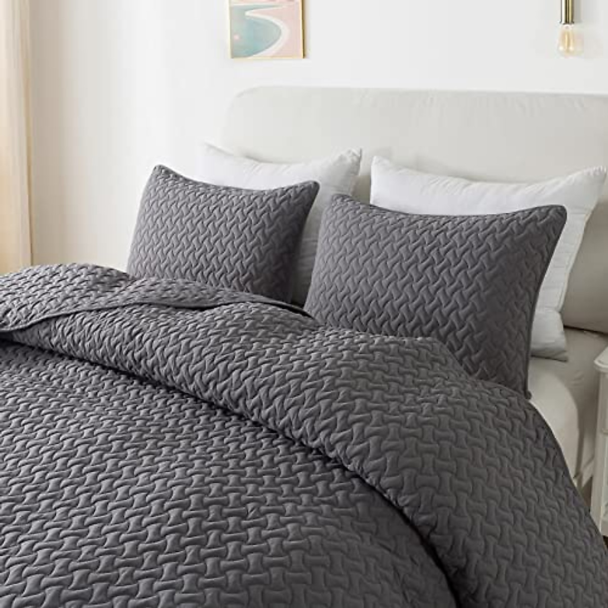 B2EVER Dark Grey Twin Size Quilt Bedding Sets with Pillow Sham, Lightweight Soft Bedspread Coverlet, Quilted Blanket Thin Comforter Bed Cover for All Season Spring Summer, 2 Pieces, 68x90 inches