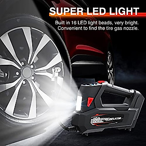 Awindshade Tire Inflator Portable Air Pump for Car Tires with Digital Pressure Gauge, DC 12V Auto Tire Pump,150PSI with Emergency LED Light for Car, Motorcycle, Bicycle and Other Inflatables