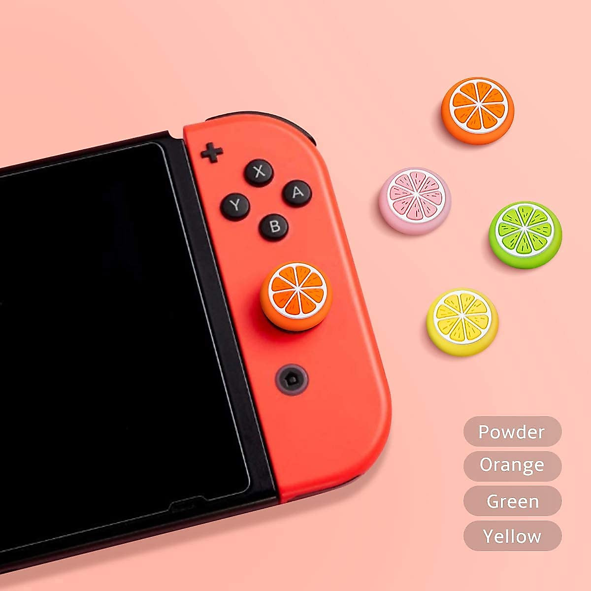 4 PCS Fruit Design Thumb Grip Caps for Switch, SAMERIVER Hestia Goods Joystick Cap for Nintendo Switch & Lite, Soft Silicone Cover for Joy-Con Control