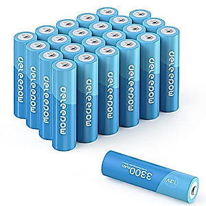 Deleepow Rechargeable AA Batteries 3300mAh Nimh AA Rechargeable Batteries 24-Pack 1.2V 1200 Cycles(Only Battery)