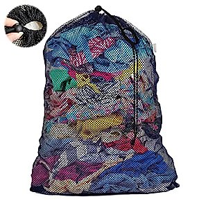 joyliveCY Mesh Laundry Bag with Drawstring Closure and ID Tag, Heavy Duty Large Laundry Bag, Laundry Hamper Liner, Machine Washable Mesh Wash Bag for Travel, Sports, College Dorm, Apartment (24" x 36" | Black)
