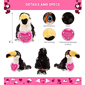 DolliBu Happy Mother's Day Super Soft Plush Toucan Doll Figure - Cute Stuffed Animal with Pink Heart Message for Best Mommy, Grandma, Wife, Daughter - 8" Inches