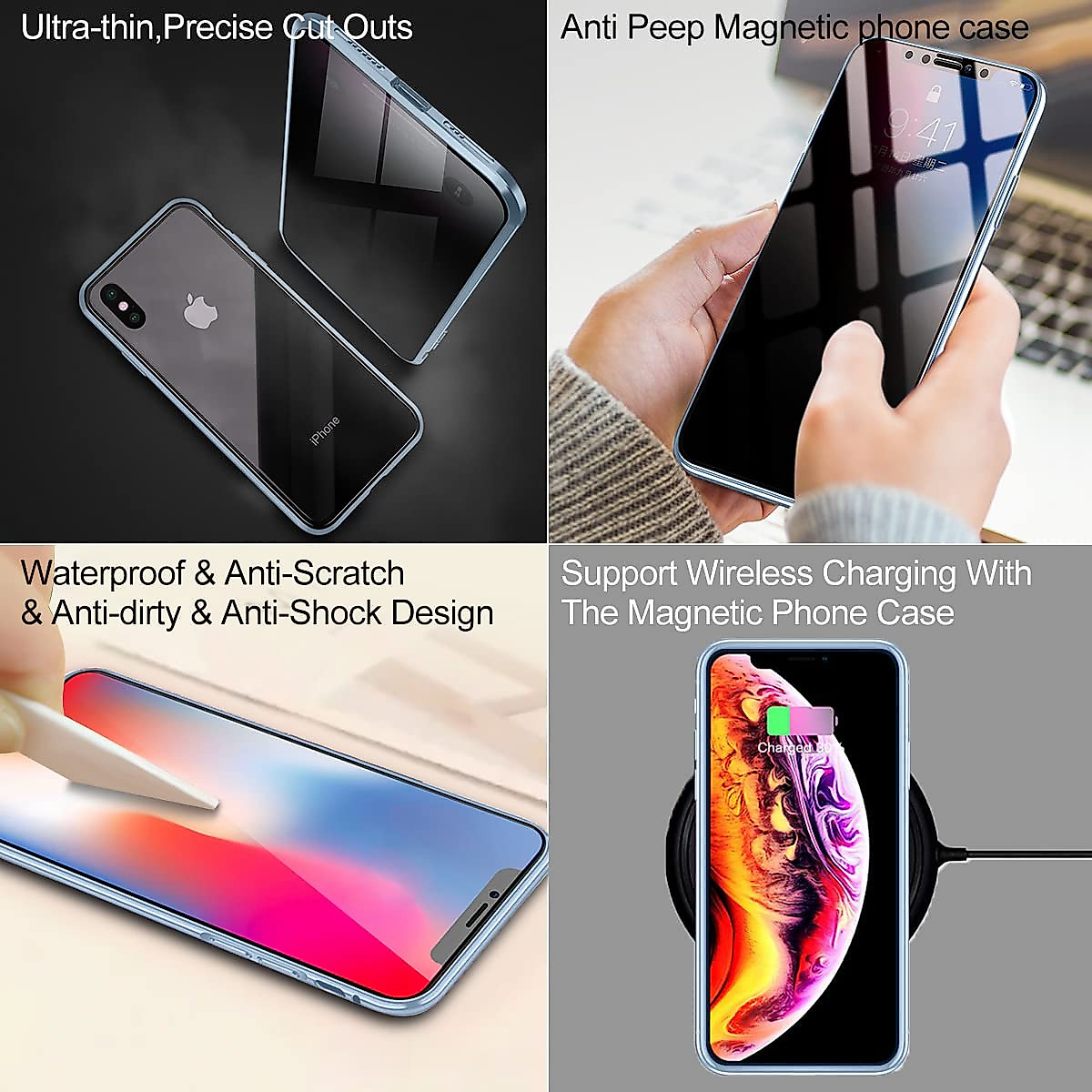 ESTPEAK Compatible with iPhone 13 Pro Max Anti Peep Magnetic Double-Sided Privacy Screen Protector Clear Back Metal Bumper Privacy Anti Spy Phone Case