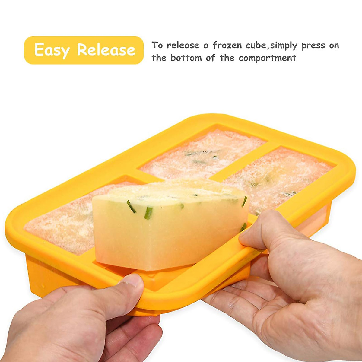 2 Pack Silicone Freezing Tray with Lid Makes 4 Perfect 1-Cup Portions, Easy-Release Silicone Freezer Tray, Food Freezer Mold, Freeze and Store Soup, Broth, Sauce, Leftovers Container, Soup Mold