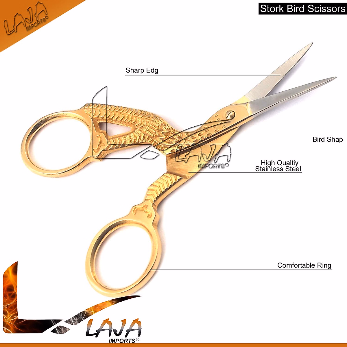 LAJA Imports 4 Pairs 3.6" Stainless Steel Sharp Tip Stork Scissors Crane Design Sewing Scissors DIY Tools Dressmaker Shears Scissors for Embroidery Craft Needle Work Art Work & Everyday Use (Style 3)