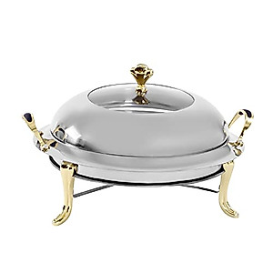 Fichiouy Stainless Steel Chafing Dish Round Durable Buffet Warmer Tray with Lid, Chafing Fuel Holder for Kitchen Party Dining Buffet Without Water Pan