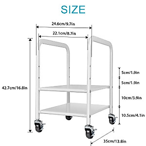 360Tronics Computer Tower Stand White, 2-Tier Height Adjustable Desktop PC Stand for Carpet, Mobile Tower Cart Under Desk, Full Metal Rolling CPU Holder with 360° Locking Wheels for Office Home