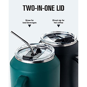 Coolplus 50 oz Mug Tumbler with Handle and Straw, Large Stainless Steel Travel Insulated Water Cup with 2-in-1 Lid, Double Wall Metal Keep Cold 36 hrs, Sweet Proof BPA-Free, Indigo Crush