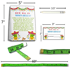 WillaBees Measure Mommys Belly Baby Shower Game How Big is Mom's 64 Piece Fiesta Cactus Games Includes Sign 50 Playing Cards 10 Pencils 3 Measuring Tape Sprinkle, MultiColor