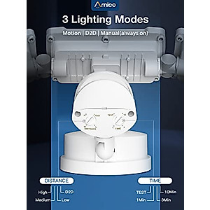 Amico 2-Pack 3 Head LED Security Lights with Motion Sensor, Adjustable 40W, 4000LM, 5000K, IP65 Waterproof, Exterior Flood Light for Garage, Yard（White