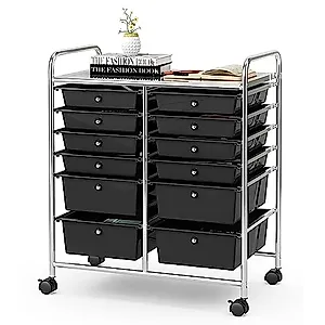Giantex 12-Drawer Rolling Storage Cart, Multipurpose Movable Organizer Cart, Utility Cart for Home, Office, School (Black)
