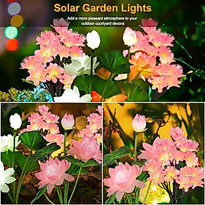 QINGYA 4pack Solar Flower Lights Outdoor Waterproof IP65,Solar Lotus &Peachblossom Garden Decorative Lights Led Flowers Decor Auto On/Off Bright Up to 12Hrs