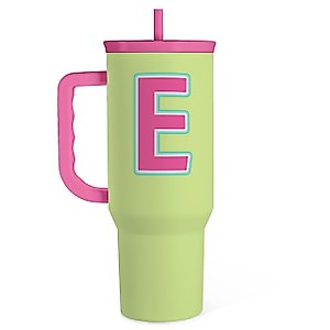 SANDJEST Monogrammed Tumbler with Handle 40oz, Letter E Tumblers Coffee Travel Cup with Straw, Personalized Monogram Initial Gifts for Women Girls, Customized Gifts for Christmas Birthday Mothers Day