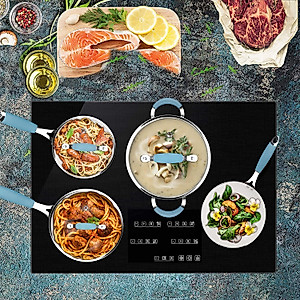 Induction Pots and Pans Set, Cookware Set with Silicone Grip, Non-Stick Ceramic Coating, Frying Pan, Skillet, Stock Pot, Sauce Pan, Stainless Steel Steamer (10 Piece Turquoise/Creamy)