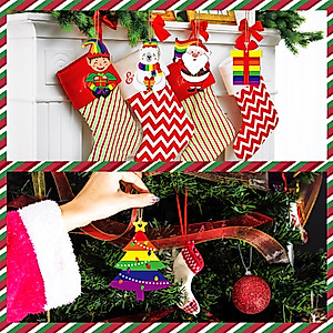 Soaoo 48 Pcs Christmas LGBT Pride Wood Hanging Ornaments Rainbow Pendant LGBTQ Ornaments Gay Pride Wooden Holiday Decorations Rainbow Slices Tags for Pride Party Christmas Tree Decor, 12 Styles