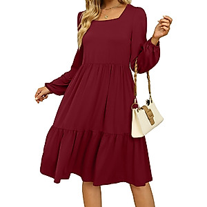 Bofell Midi Dresses for Women Wedding Guest Long Sleeve Ladies Dress Christmas Dresses L