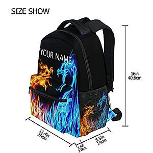 Custom Abstract Fire Dragon Student Book Bag Travel Backpack Personalized Backpack with Name/Text, Customization School Bag for Boys and Girls