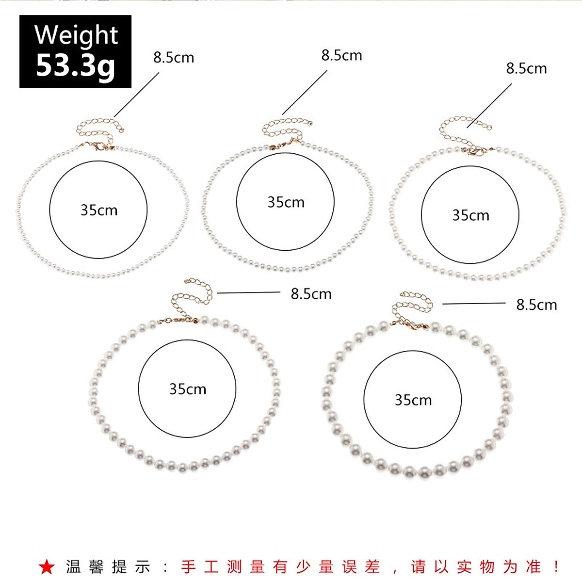 Set Multi Size Pearl Chain Link Adjustable Pendant Choker Necklace Stacking for Women Jewelry Dainty Minimalist Bohemian Simple Layered Gifts-4mm