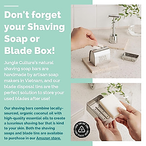 Jungle Culture Safety Razor with 10 Double Edge Blades • One Blade Metal Razors for Women & Men for Body & Face • Eco Friendly & Reusable Shaver • Green