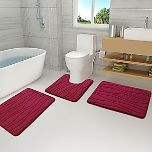 Buganda Memory Foam Bathroom Rug Mat 24x16, Extra Soft and Absorbent Bath Mats, Non-Slip and Machine Washable Bath Rugs for Bathroom Floor,Tub and Shower, Burgundy