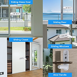 Childproof Sliding Glass Door Lock, Baby Safety Slide Window Locks for Kids Proof Patio Closet Doors No Drilling Tools Needed Easy Installation (White-Count of 4)