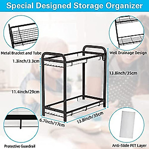 Bathroom Organizer Countertop, Mimieyes 2 Tiers Bathroom Tray Counter Organizer, All Metal Spice Rack Kitchen Storage and Organizer Under Sink and Cabinet,Vanity Tray Standing Rack Counter Shelf-Black