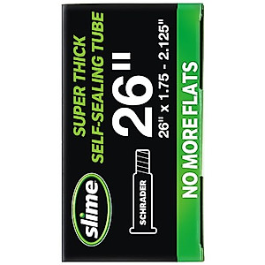 Slime 30081 Bike Inner Tube with Slime Puncture Sealant, Super Thick, Extra Strong, Self Sealing, Prevent and Repair, Schrader Valve, 26" x 1.75-2.125"