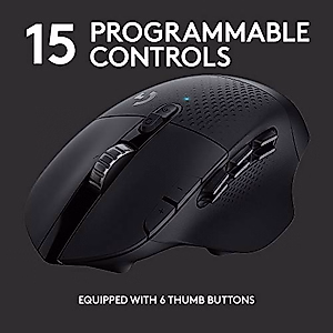 Logitech G604 LIGHTSPEED Gaming Mouse with 15 programmable controls, up to 240 hour battery life, dual wireless connectivity modes, hyper-fast scroll wheel - Black