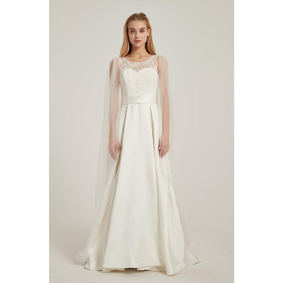 Shoulder Cape Veil Tulle Church Bridal Cape Veil Chapel Wedding Veil B018 (Ivory)